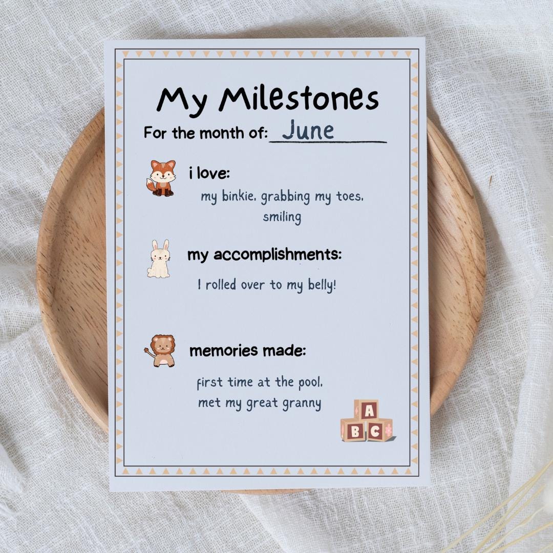 Monthly Milestones, Printable Milestones, Milestones Log, Printable PDF ...