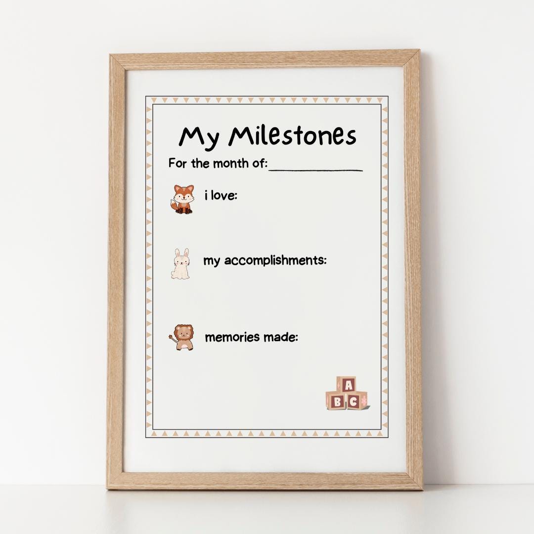 Monthly Milestones, Printable Milestones, Milestones Log, Printable PDF ...