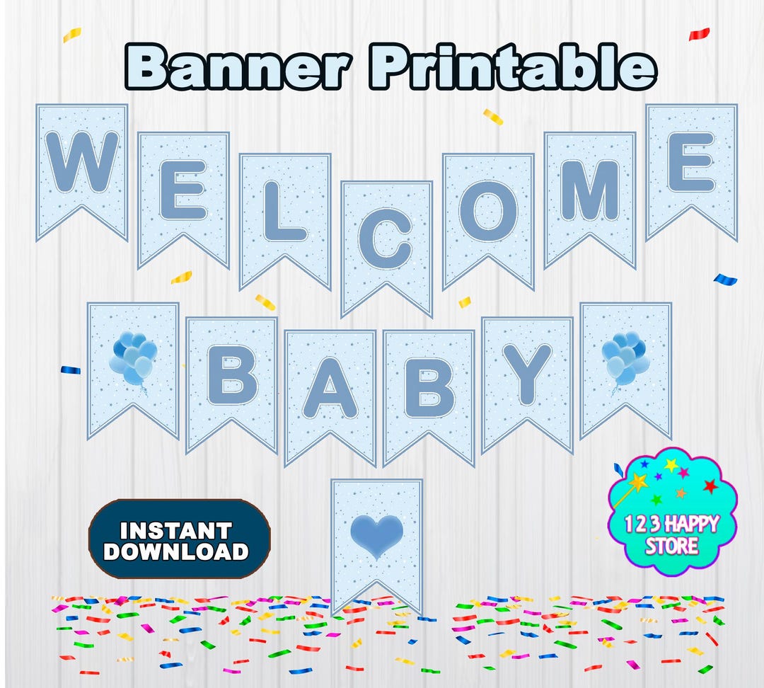 Baby Shower Banner Printable, Welcome Baby Boy Banner, Instant Download ...