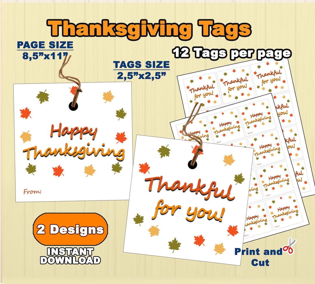 Thanksgiving Tags Printable, Thanksgiving Gift Tag, Thanksgiving Favor ...