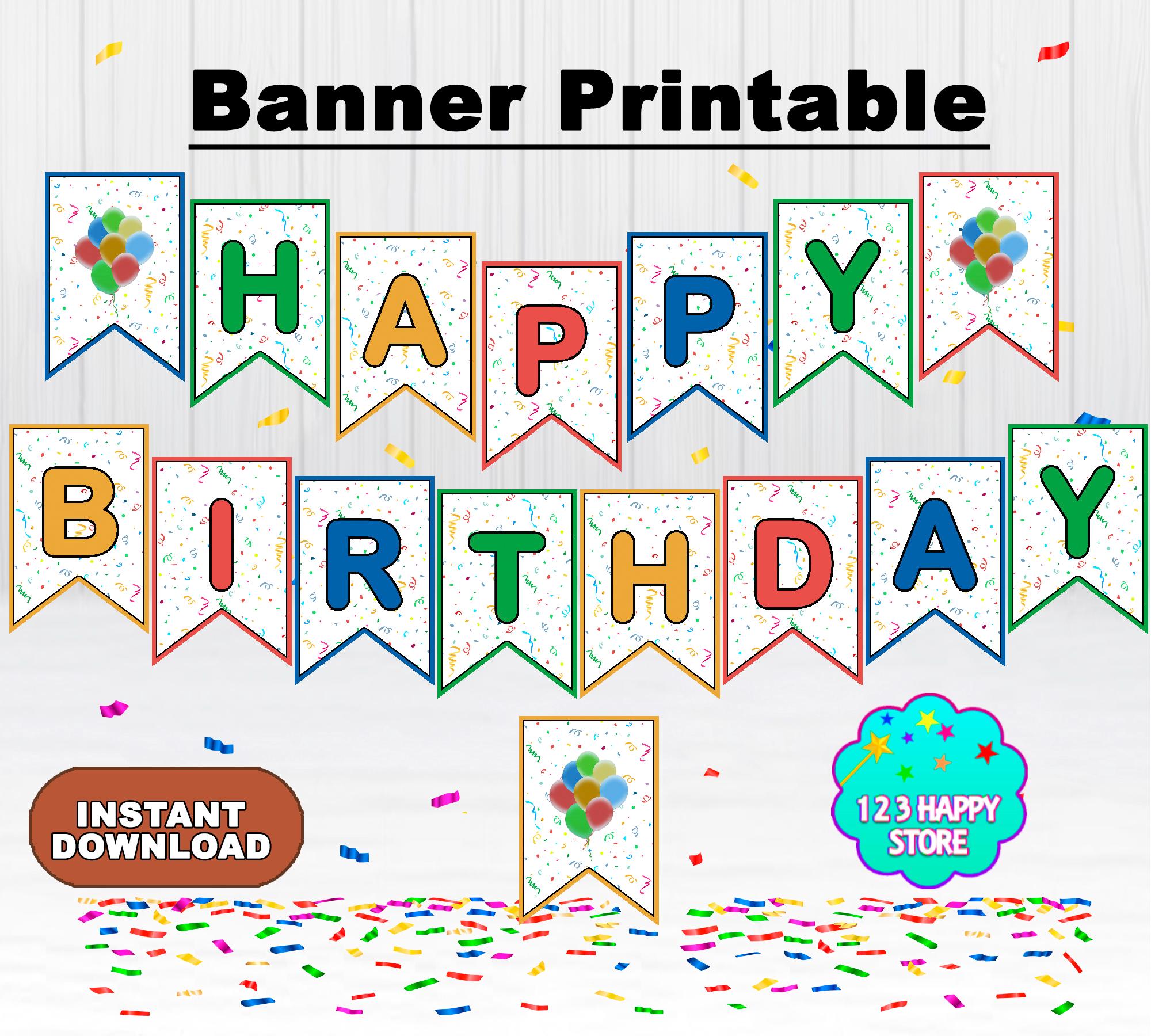 Happy Birthday Banner Printable Colors, Instant Download - Etsy