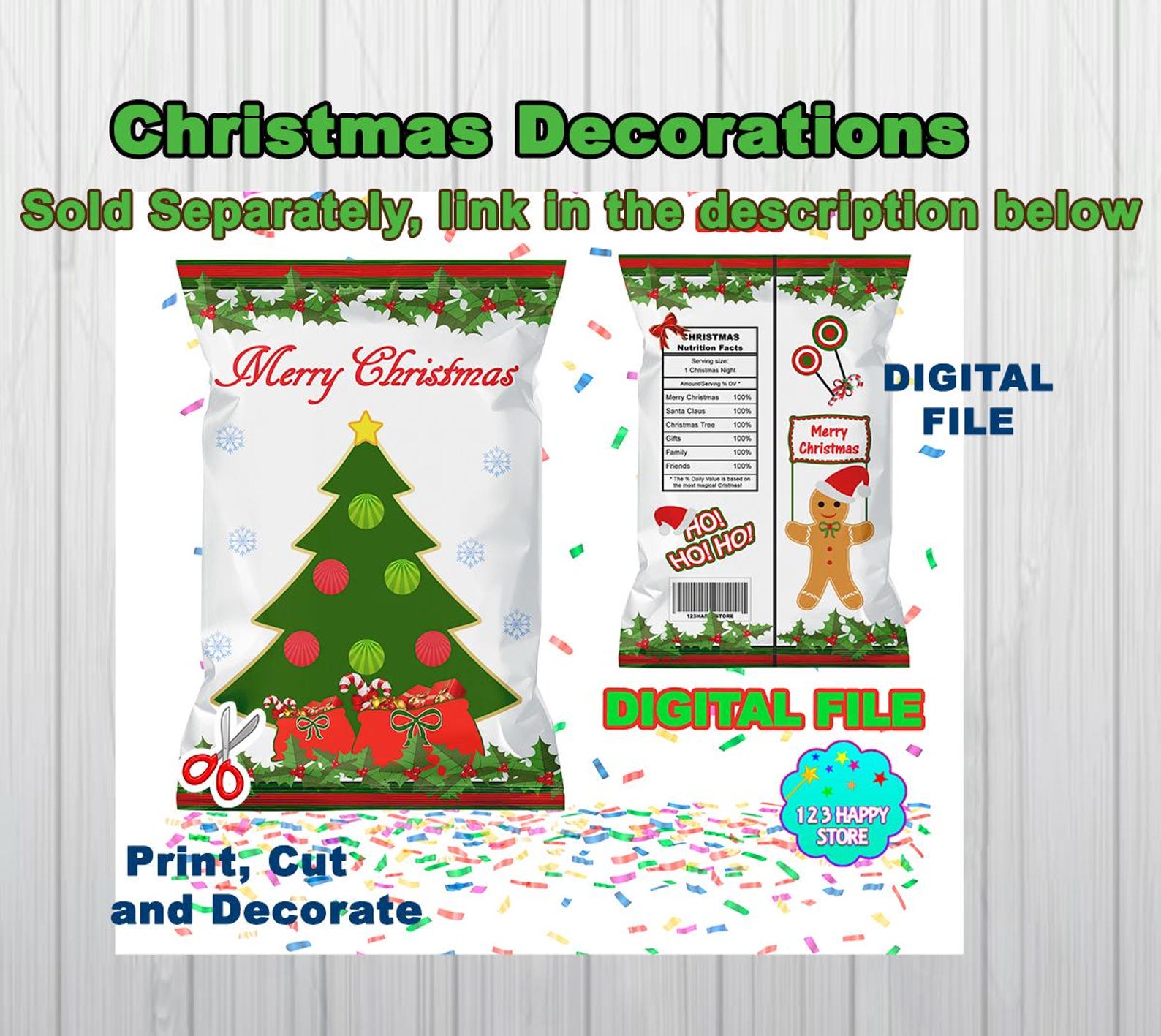 Christmas Treat Bags Topper, Christmas Candy Bag Topper, Christmas ...