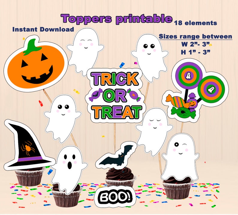 Halloween Topper Printable, Halloween Cupcake Toppers, Halloween Cake ...