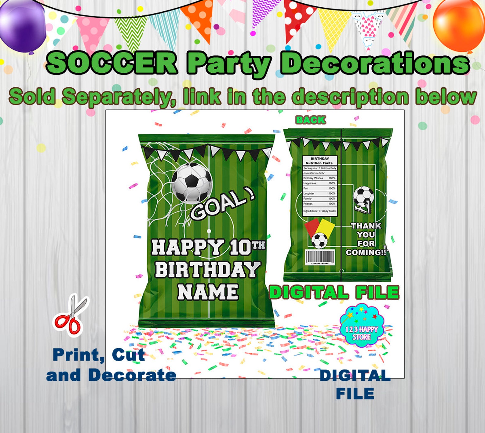 Soccer Chip Bag, Instant Download, Soccer Birthday Chip Bag, Soccer ...