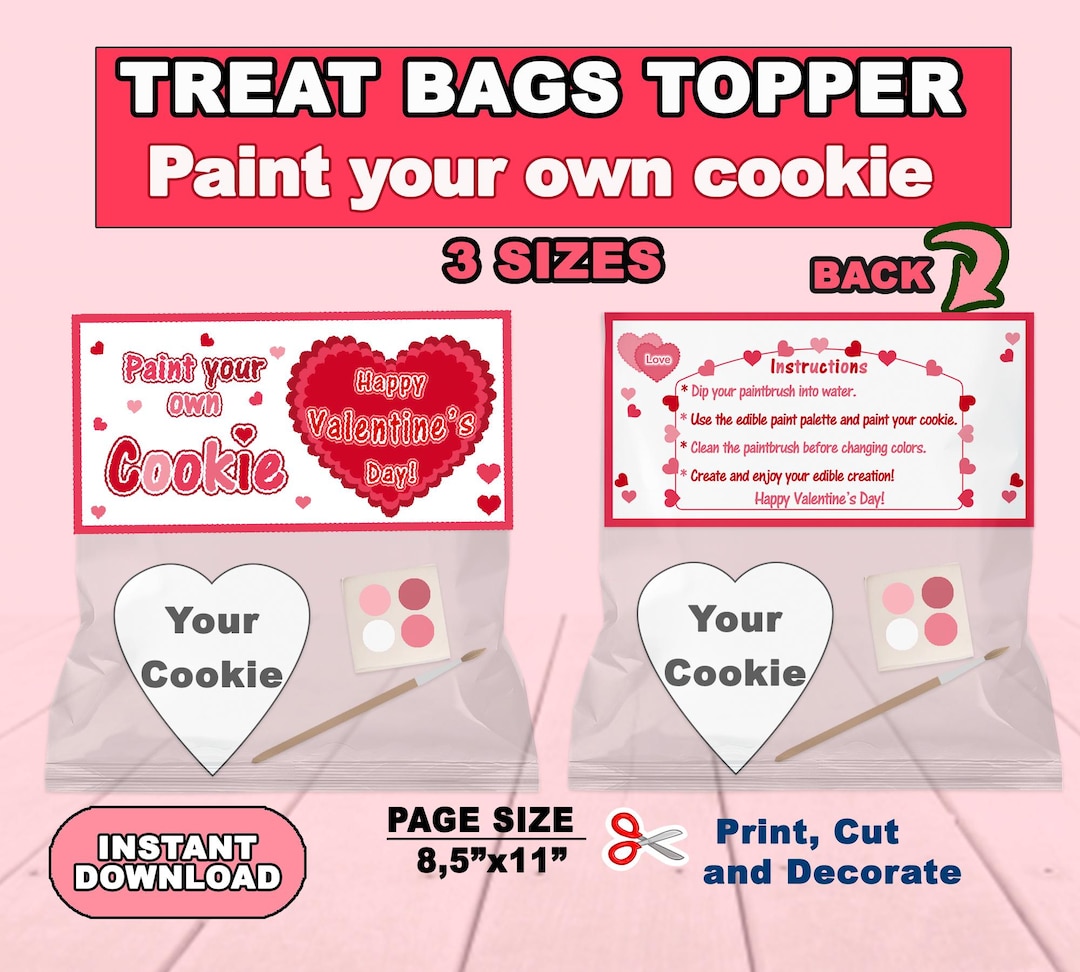 Valentine PYO Bag Topper, Paint Your Own Cookie Bag Topper, Valentine ...