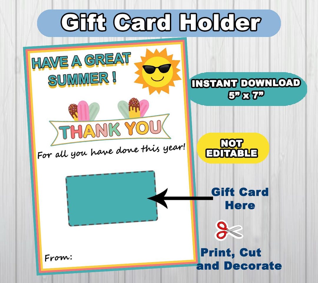 Gift Card Holder School Printable School Staff Summer Gift Card Holder ...