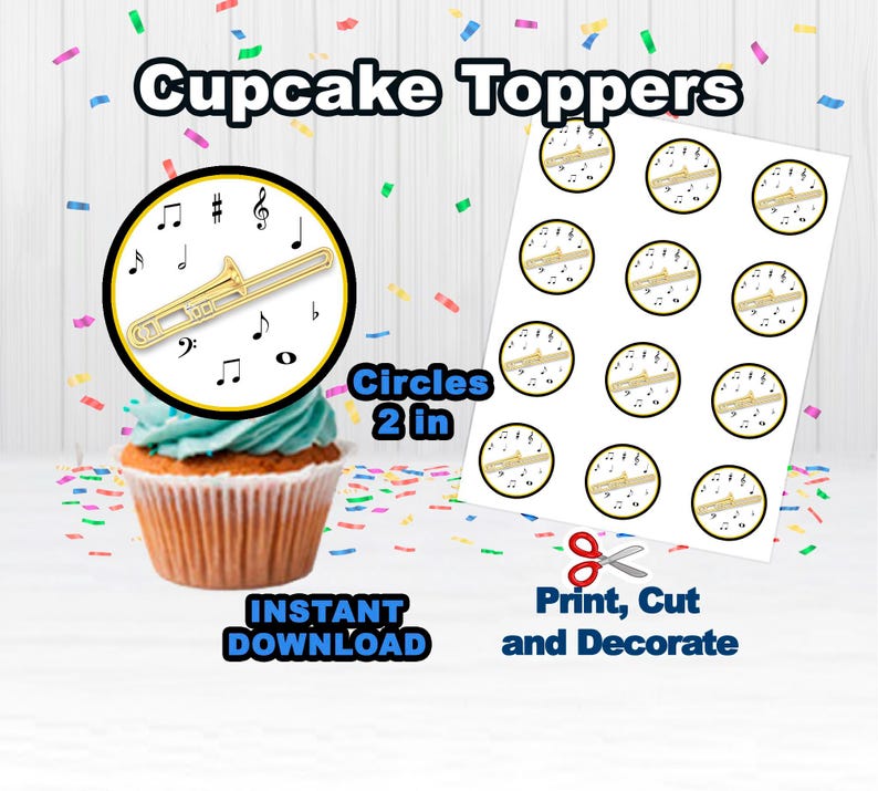 Trombone Cupcake Toppers - Instant Download - Etsy