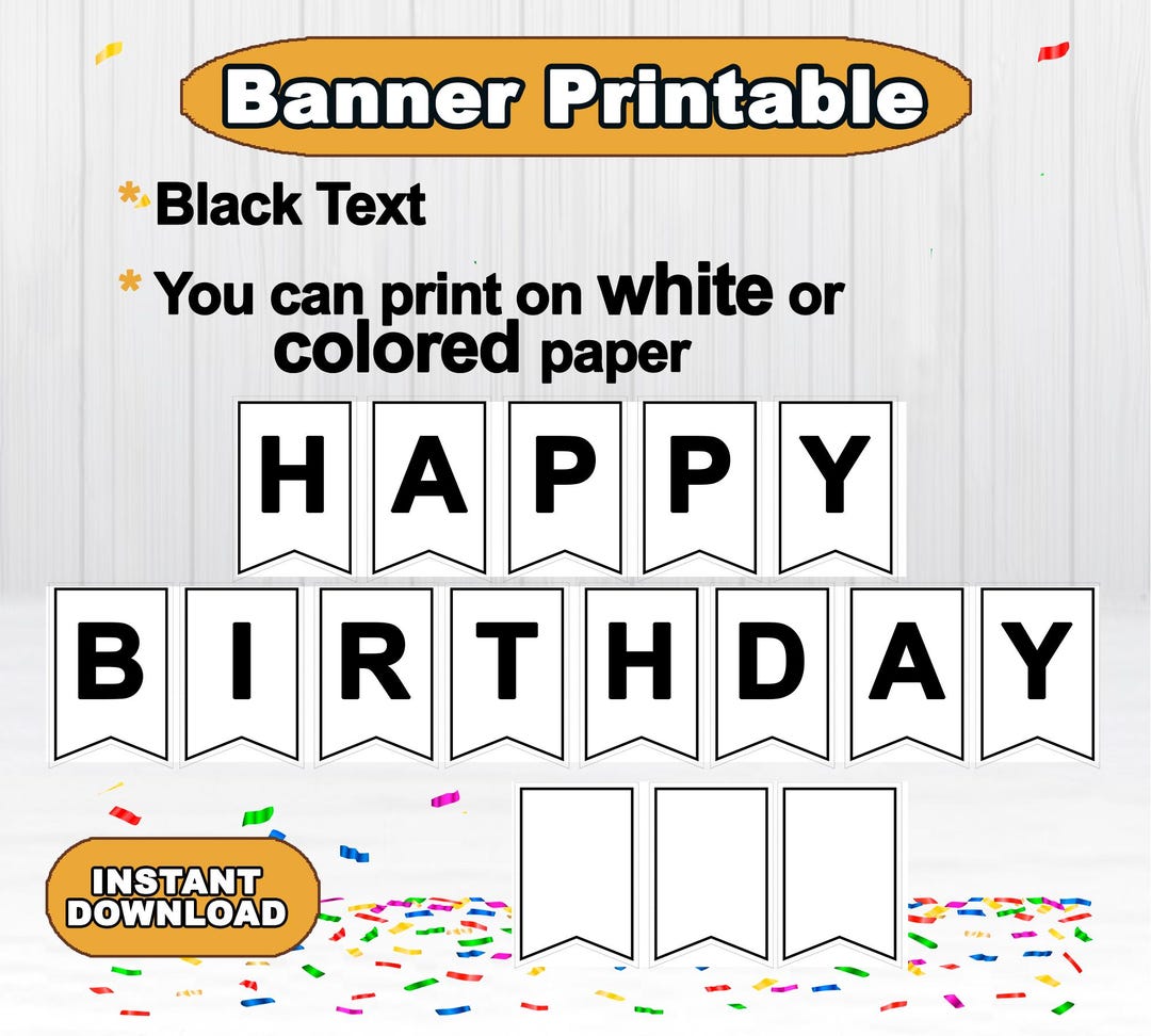 Printable Birthday Banner Simple, Instant Download, Happy Birthday ...
