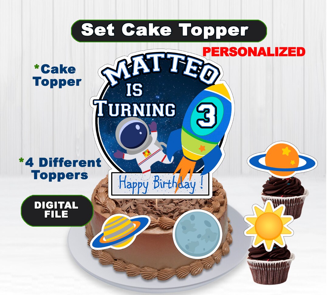 Space Cake Topper, Personalized, Space Birthday Cake Topper, Astronaut ...