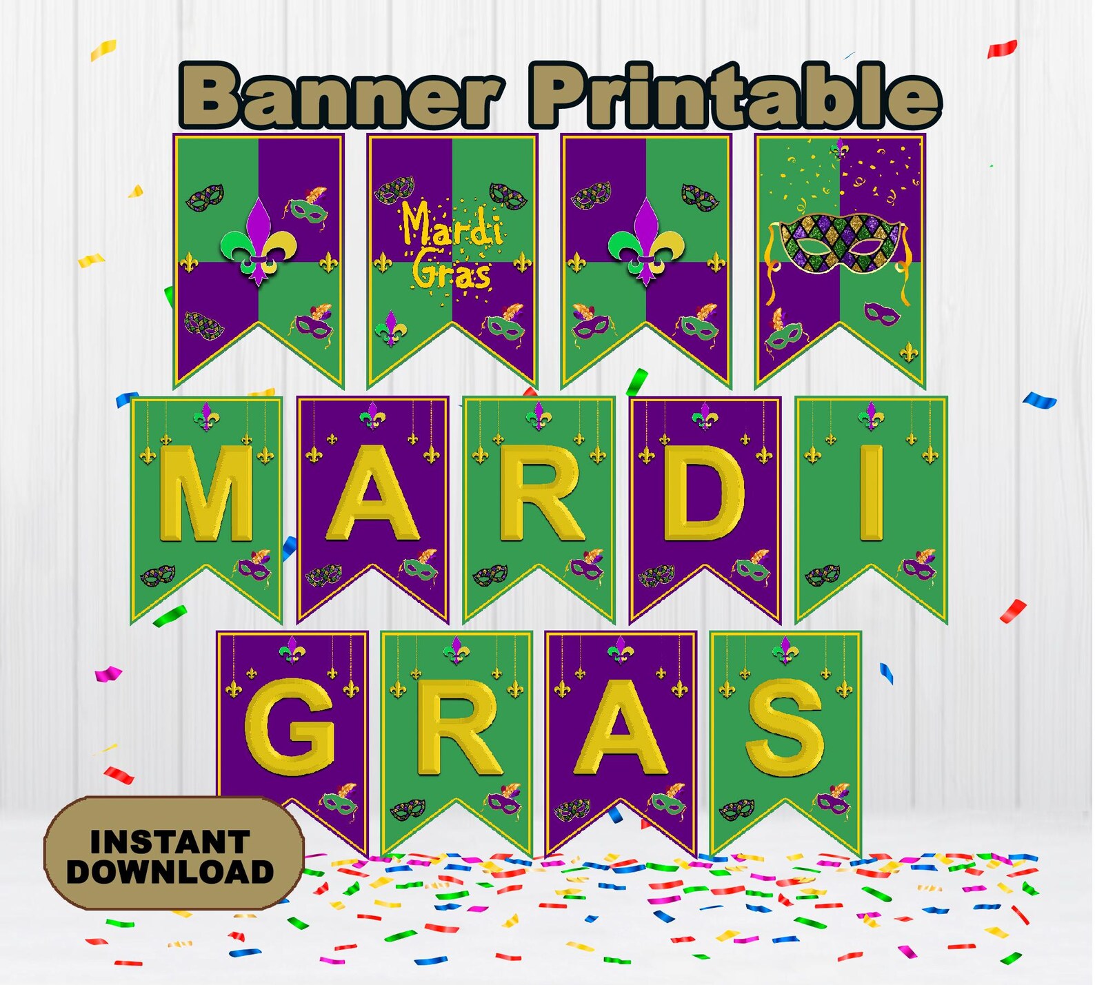 Mardi Gras Banner Printable, Printable Mardi Gras Banner, Printable ...