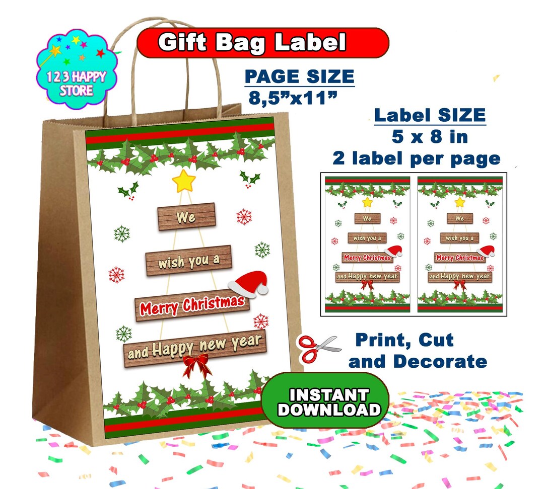 Christmas Gift Bag Label, Christmas Favor Bag Printable, Instant ...