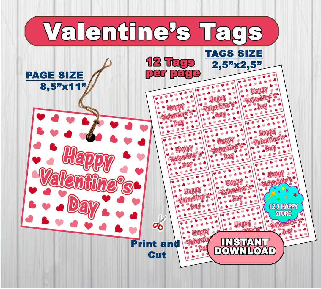 Valentine Tags Valentine Gift Tags Happy Valentine's Day Tags Printable ...