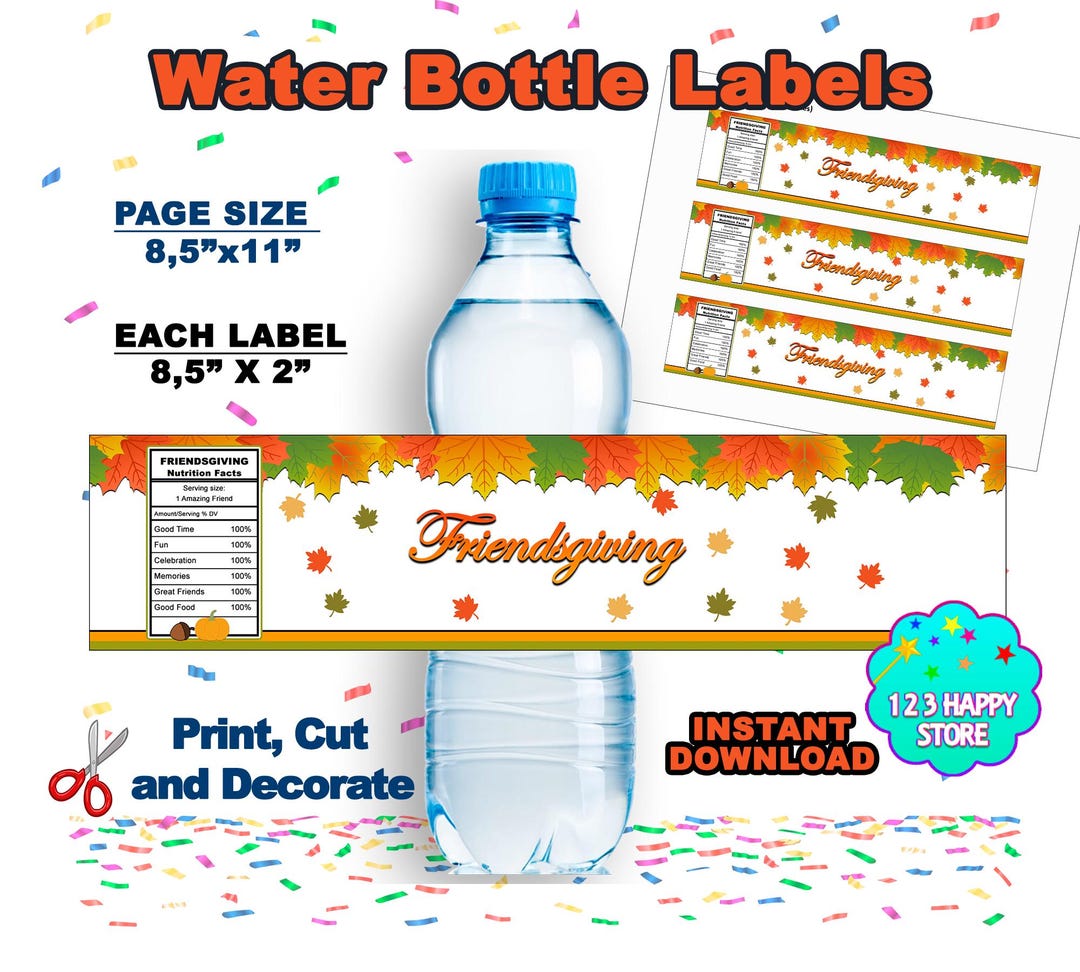Friendsgiving Water Bottle Labels, Thanksgiving Water Bottle Labels ...
