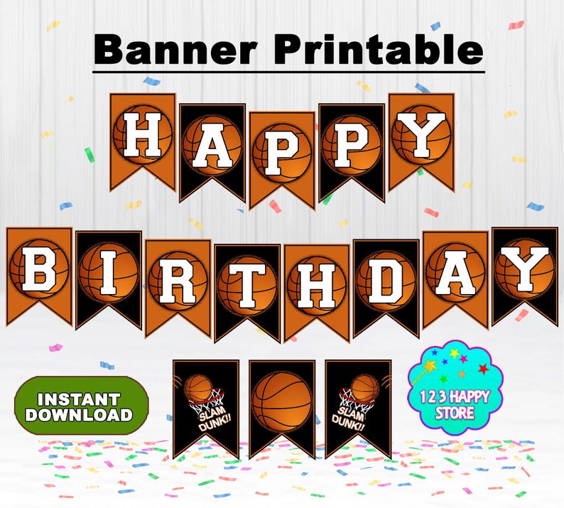 Basketball Banner - Printable Banner - Instant Download - Etsy