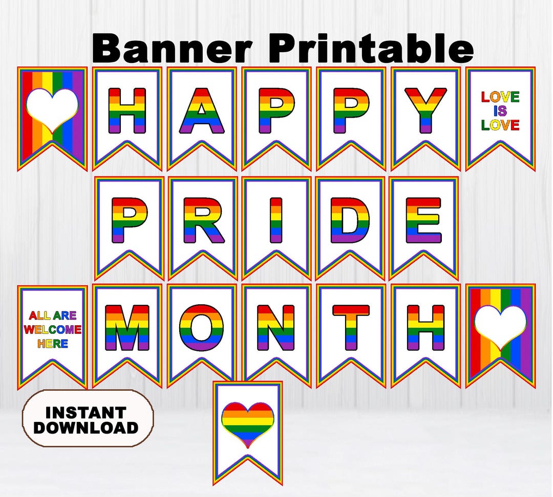 Pride Banner Printable, Happy Pride Month Banner, Rainbow Pride Banner ...