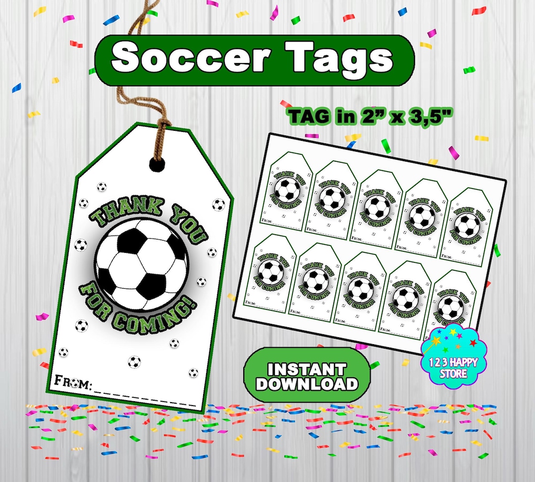 Soccer Tags, Soccer Thank You Tags Label - Birthday Tags - Soccer Gift ...