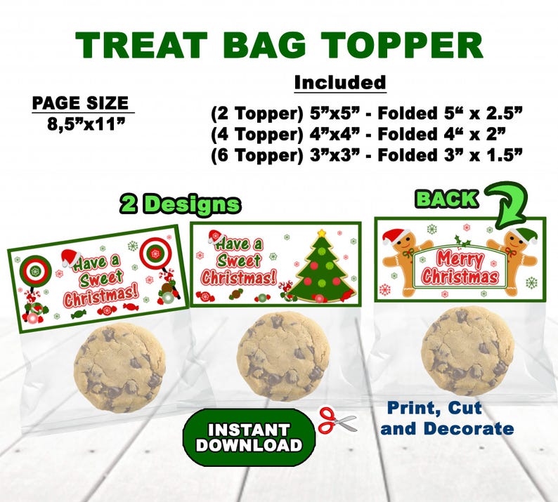 Christmas Treat Bags Topper, Christmas Candy Bag Topper, Christmas ...