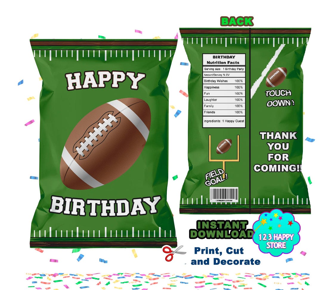 Football Chip Bag - American Football Chip Bag - Instant Download - Etsy