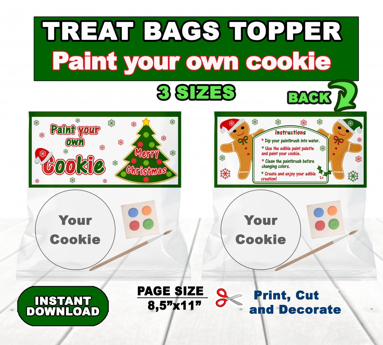 Christmas PYO Bag Topper, Paint Your Own Cookie Bag Topper, Christmas ...