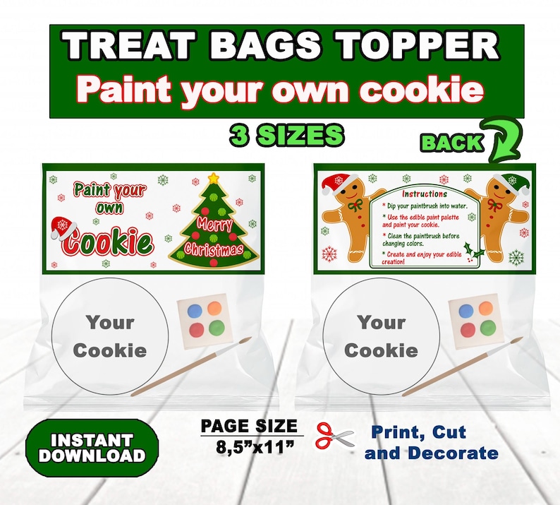Christmas PYO Bag Topper, Paint Your Own Cookie Bag Topper, Christmas ...