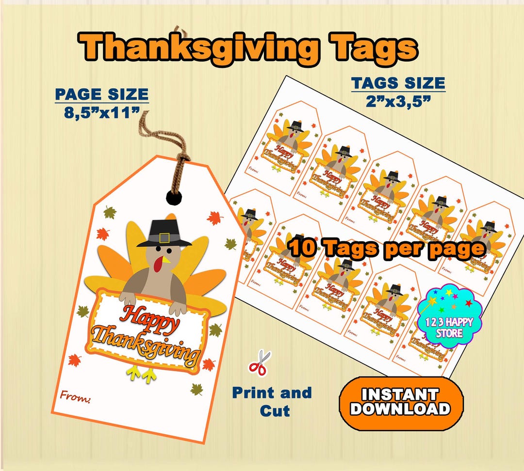 Thanksgiving Tags Printable, Happy Thanksgiving Gift Tags, Turkey Tags ...