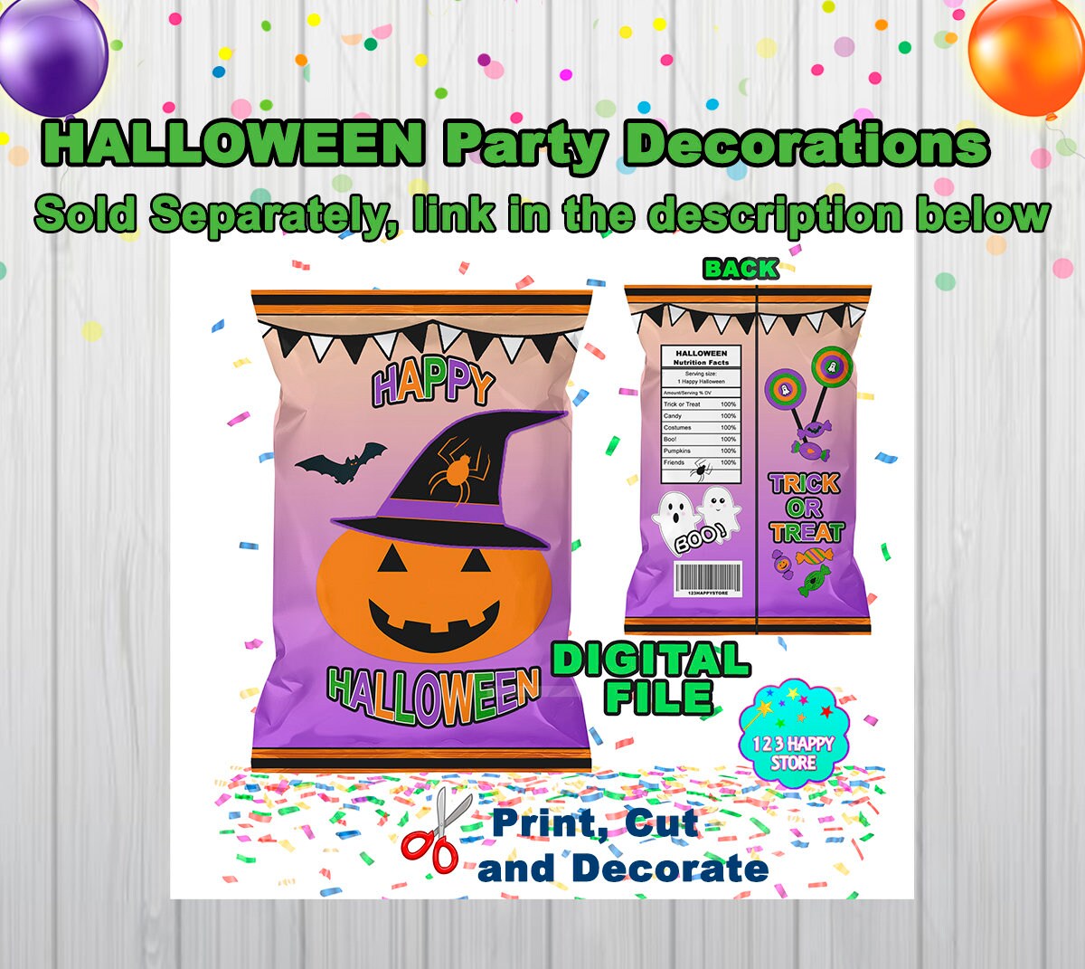 Halloween Chip Bag Instant Download, Halloween Candy Bags, Halloween ...