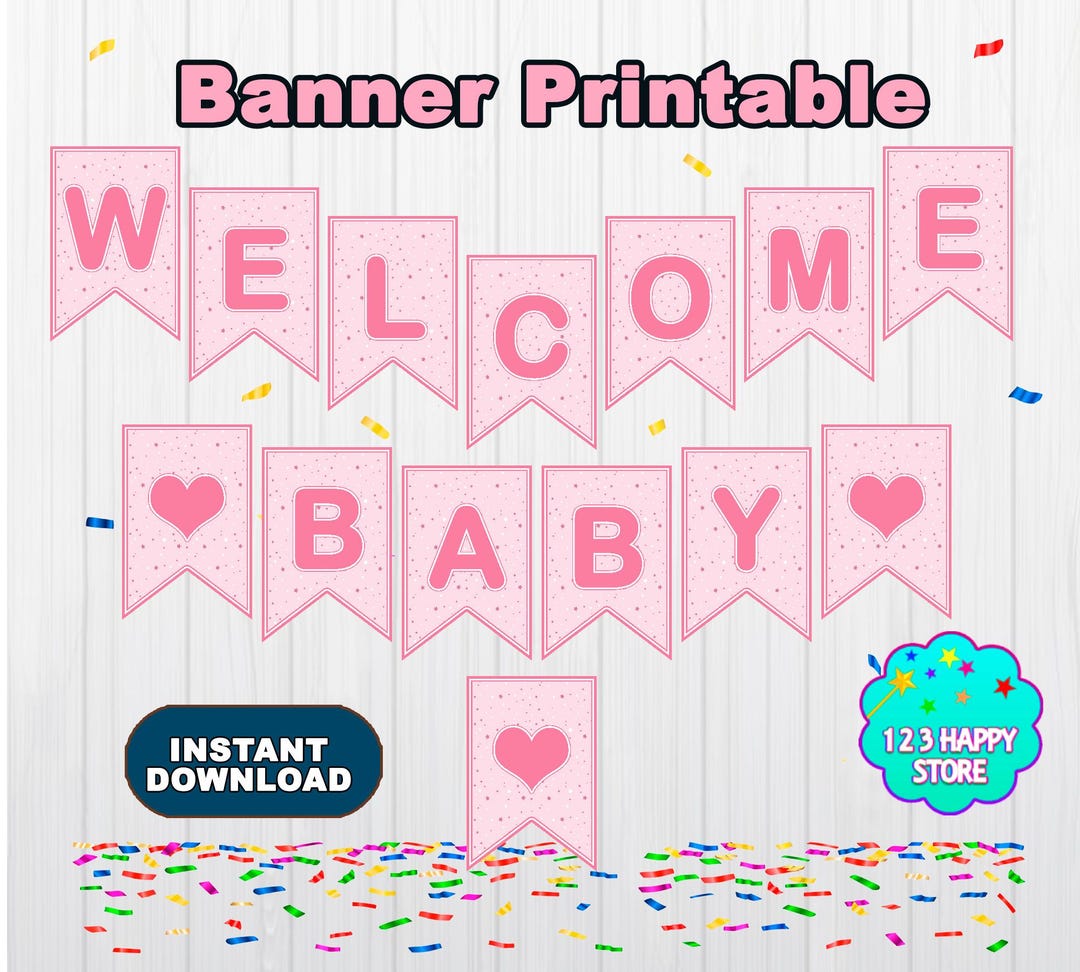 Welcome Baby Girl Banner, Baby Shower Banner Printable, Instant ...