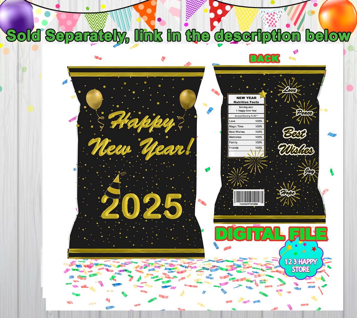 New Year Chip Bag Label Instant Download, Chip Bag Favor, Chip Bags ...