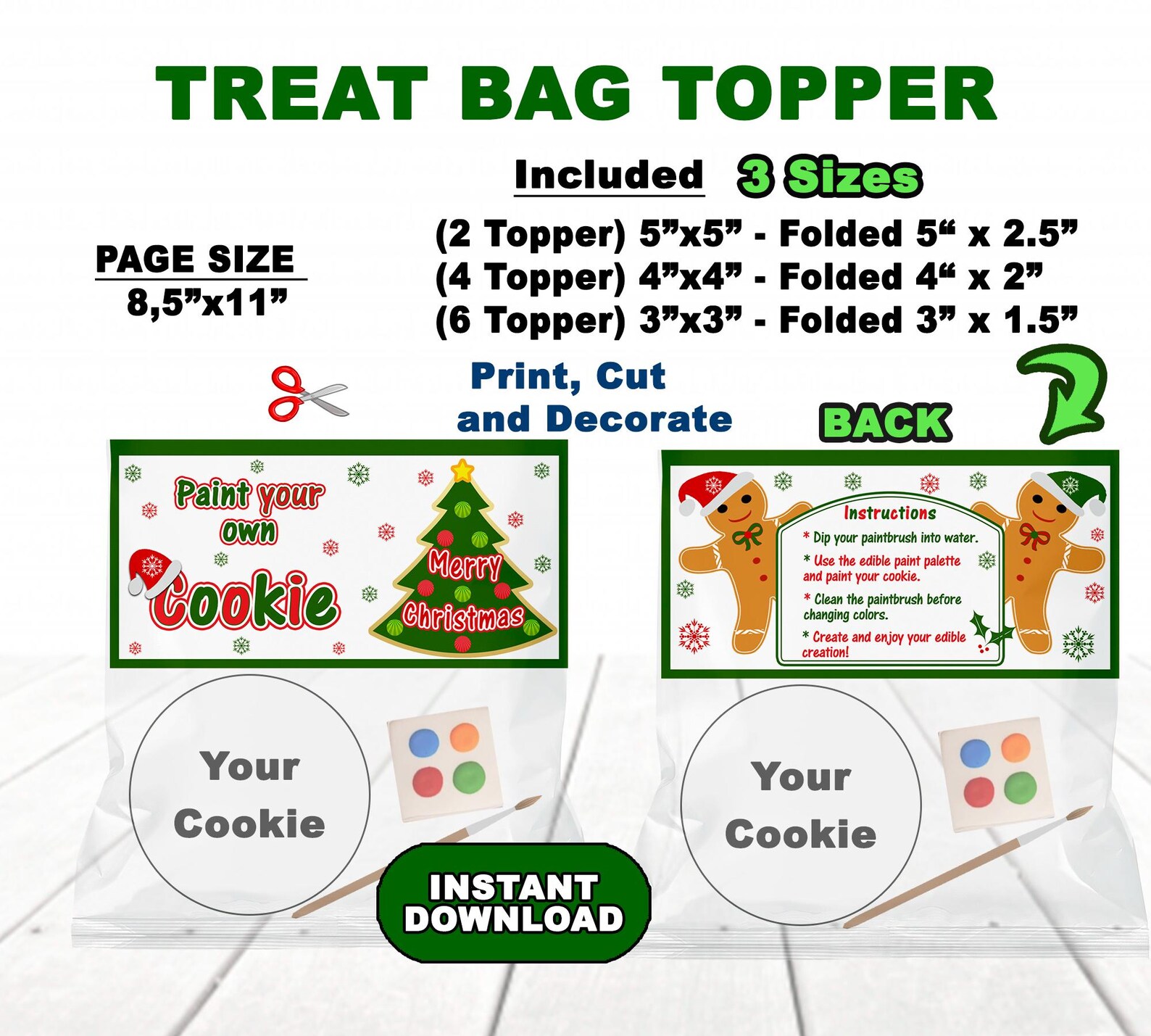 Christmas PYO Bag Topper, Paint Your Own Cookie Bag Topper, Christmas ...