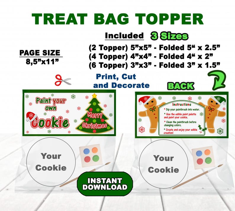 Christmas PYO Bag Topper, Paint Your Own Cookie Bag Topper, Christmas ...