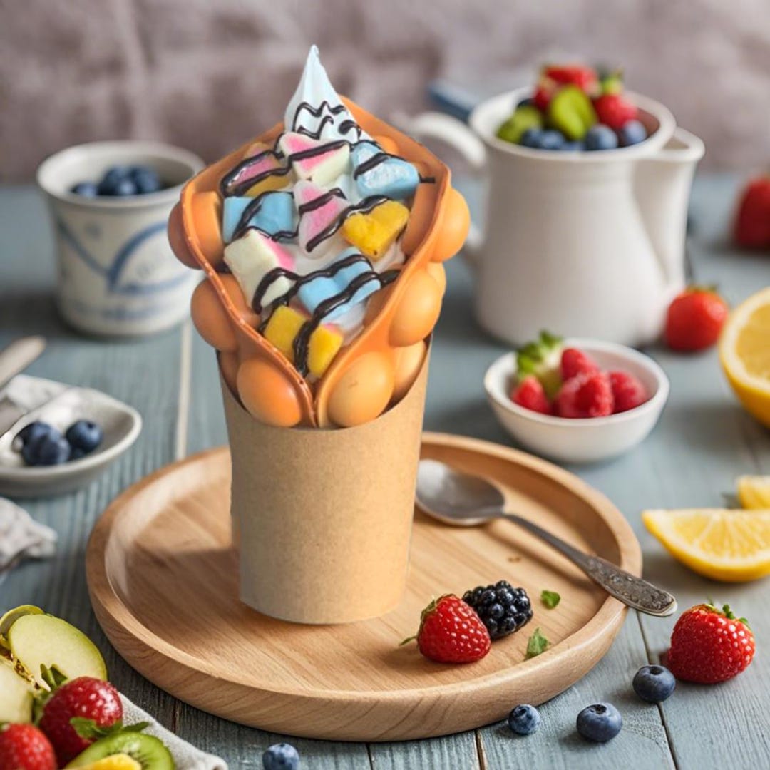 Bubble Waffle Model Display Prop Snack Street Food Truck Whipped Ice ...