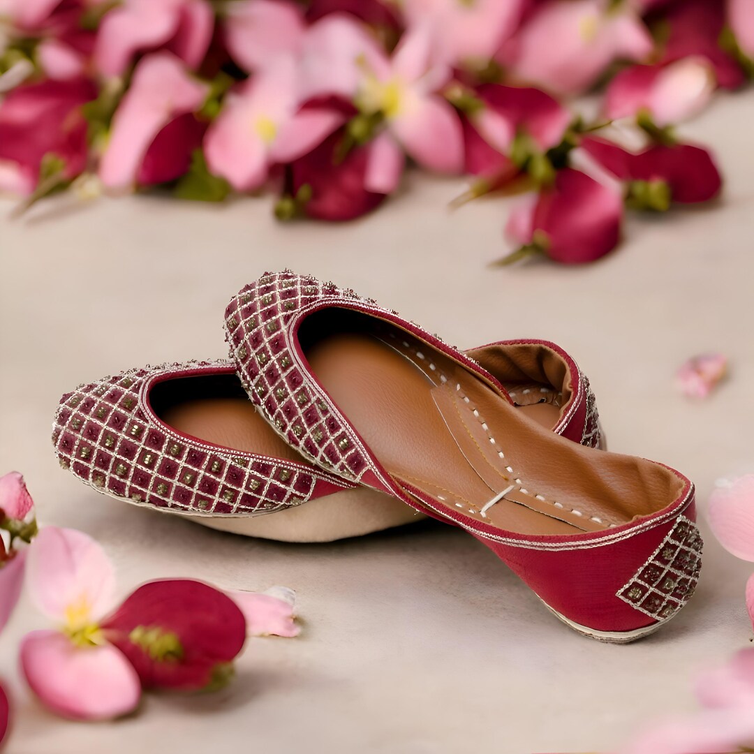 Red Bridal Khussa Embroidered With Resham Thread and Red and Golden ...