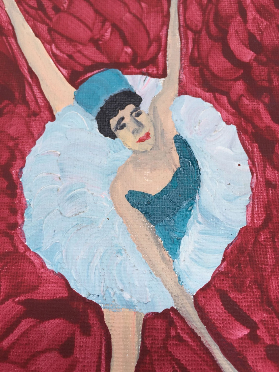 Teal Ruby, 6x8 Original Acrylic Painting on Canvas Board, Whimsical ...