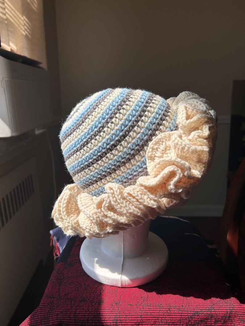 Fluffy Cream Grey and Baby Blue Striped Brimmed Cap - Etsy