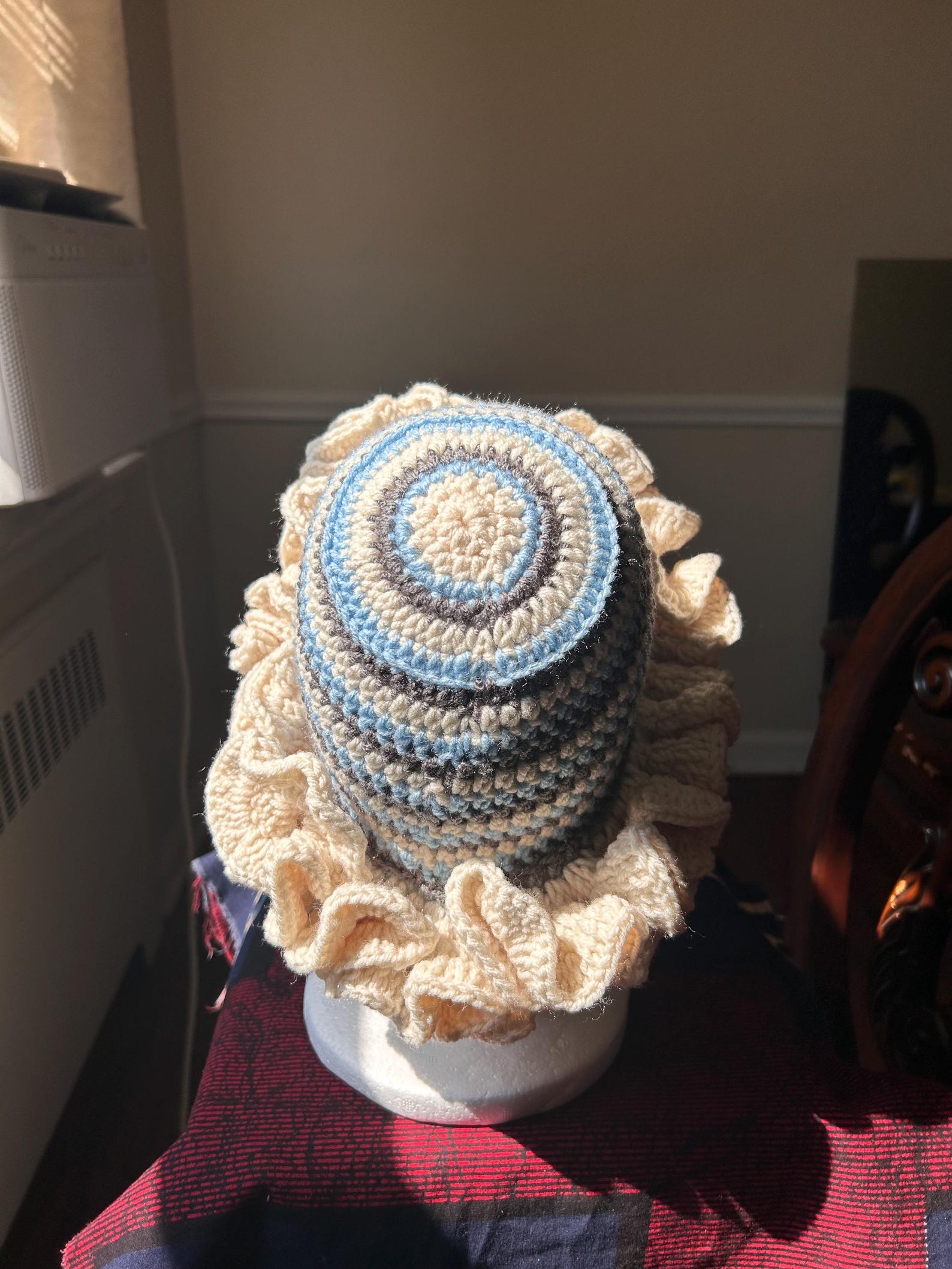Fluffy Cream Grey and Baby Blue Striped Brimmed Cap - Etsy