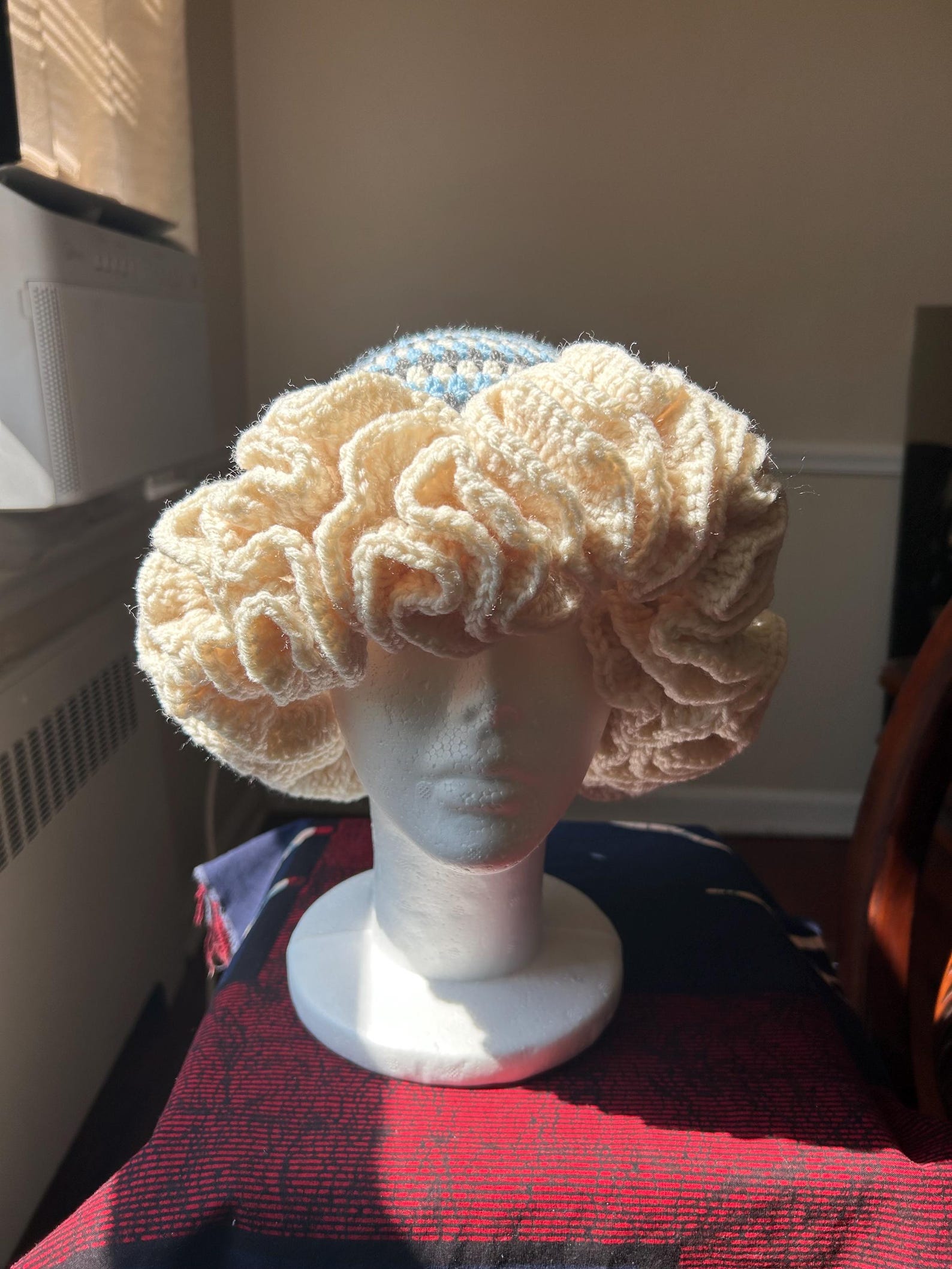 Fluffy Cream Grey and Baby Blue Striped Brimmed Cap - Etsy