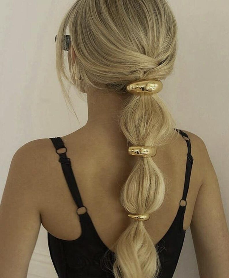3 Piece Faux Gold Pony Hair Cuff, Hair Tie, Hair Jewelry, Hair ...