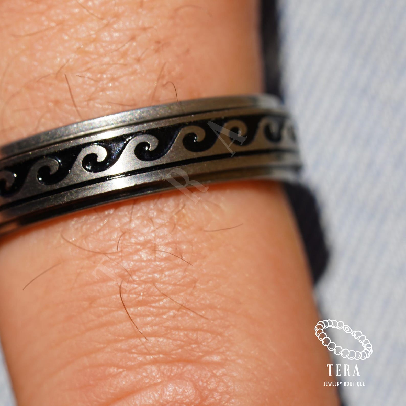 Wave Pattern Spinner Ring - Wave Spinner Ring, Engraved Wave Ring, Unisex Boho Wave Ring ...