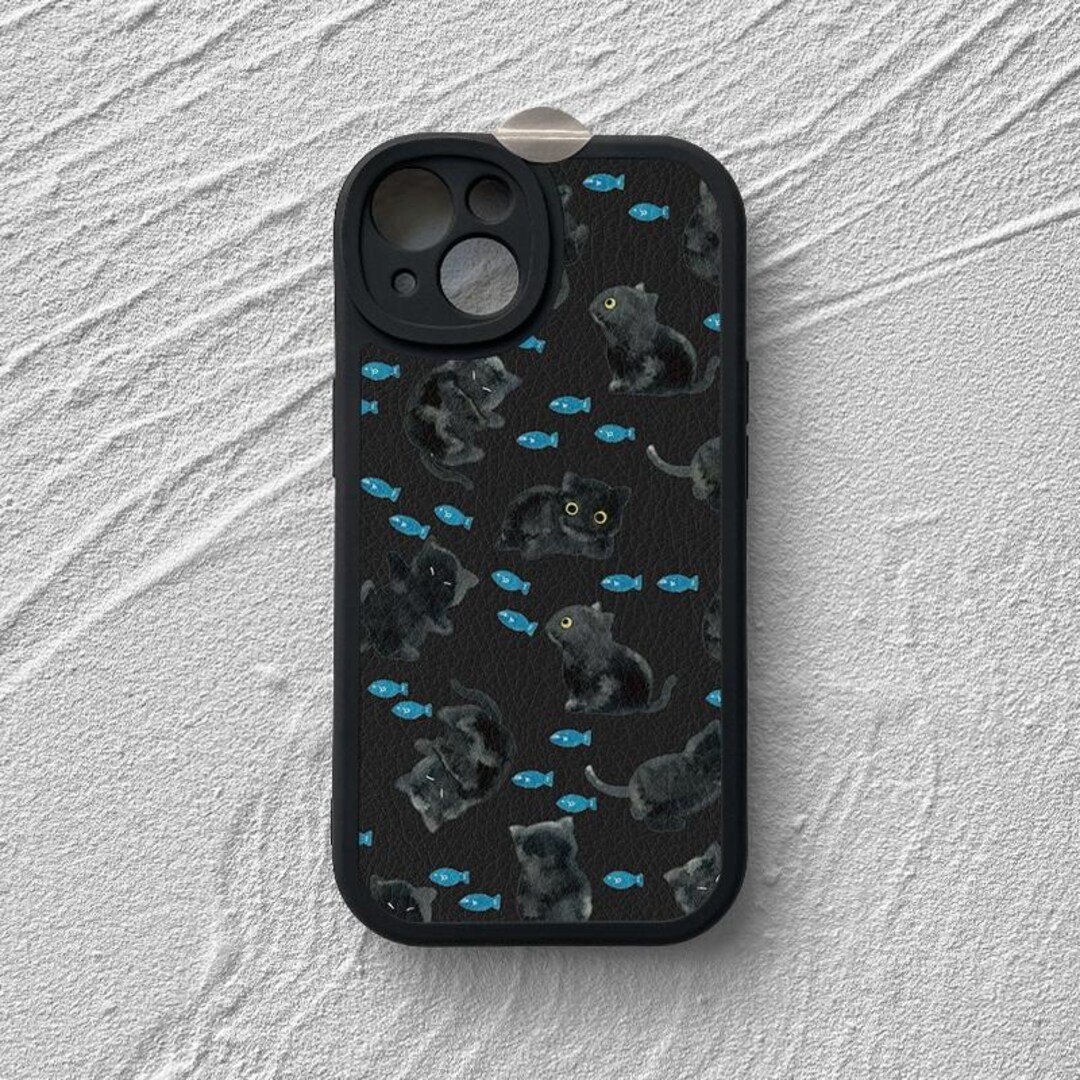 Cute Black Cat Fish Pattern iPhone Case Adorable Pet Cat Lover Gift ...