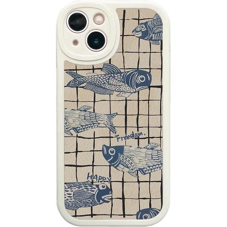 Vintage Japanese Fish iPhone Case, Unique Design Leather Phone Cover ...