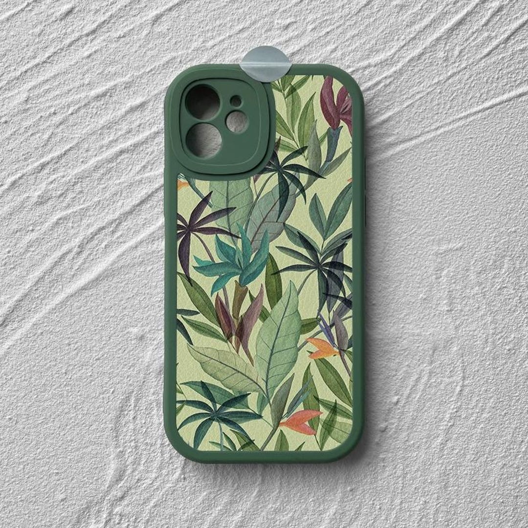 Tropical Jungle Leaf Pattern iPhone Case, Botanical Nature-inspired Unique Leather Phone Cover ...