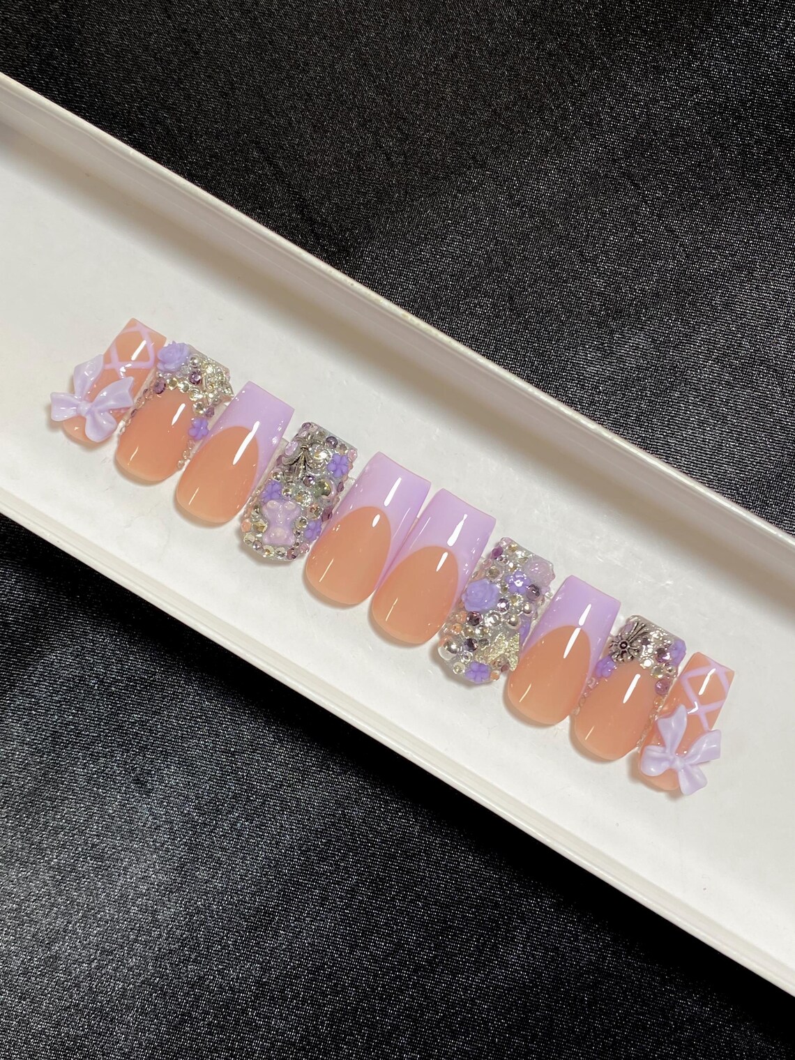 Purple French Tip Junk Bling Freestyle Press on Nails - Etsy