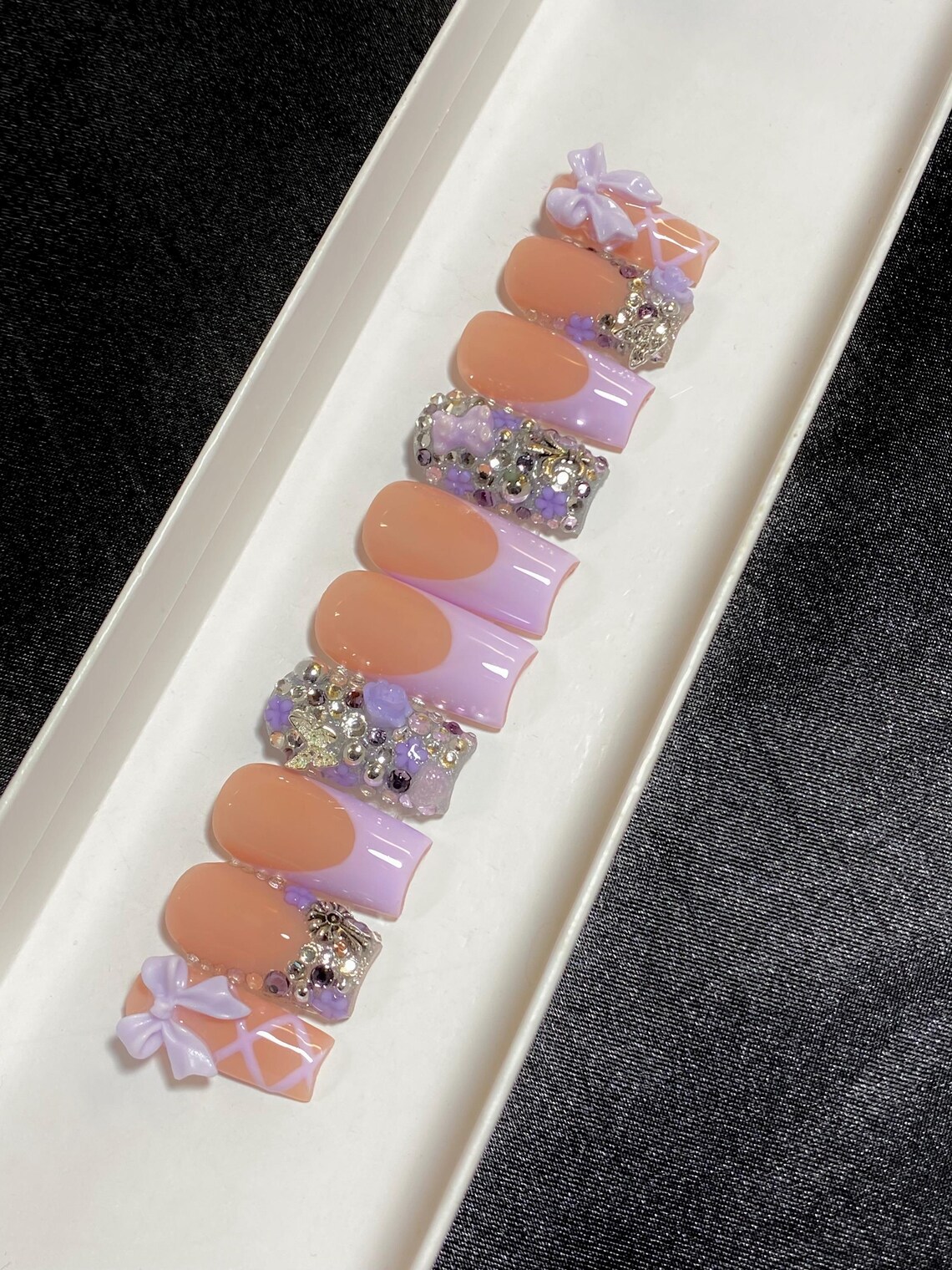 Purple French Tip Junk Bling Freestyle Press on Nails - Etsy