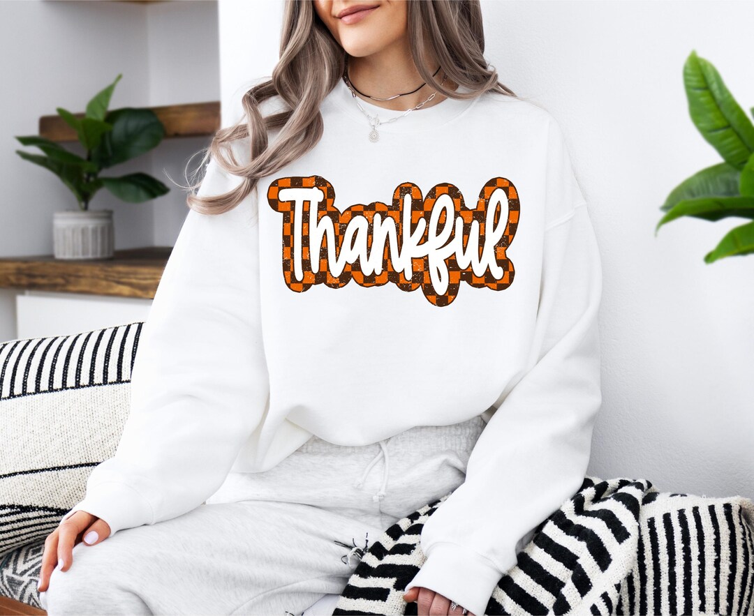 Thankful Mom Sweater, Thanksgiving Checkered Sweater, Retro Fall ...