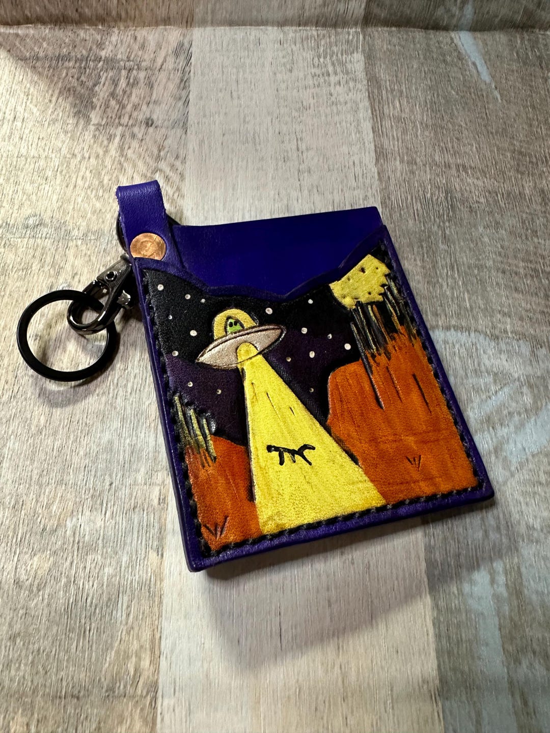 Handtooled Leather Keychain Card Holder - Etsy