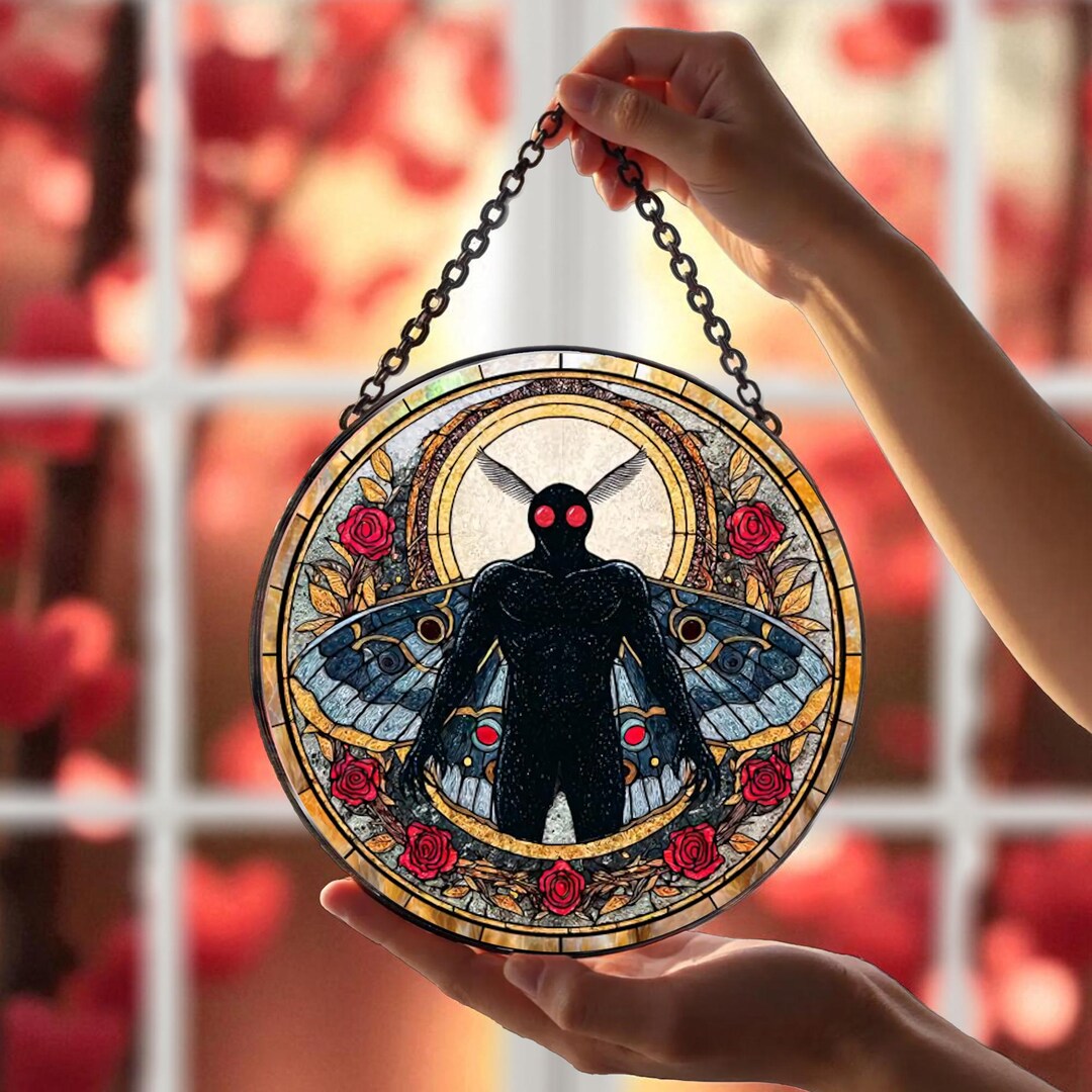 Mothman Stained Glass Suncatcher Ornament, Cryptid Window Hanging Art ...