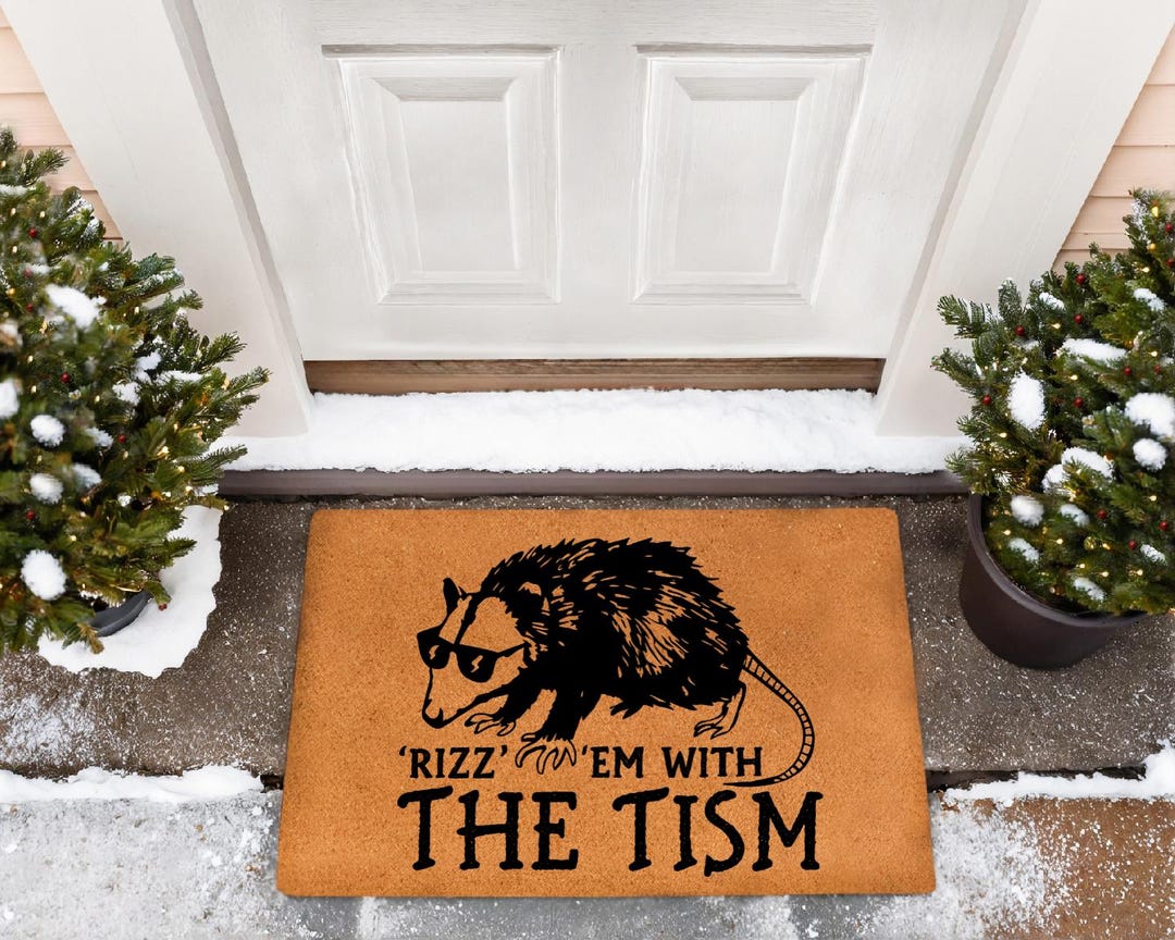 Rizz Em Opossum Doormat, Sarcastic Humor Entry Rug, Funny Porch Door ...