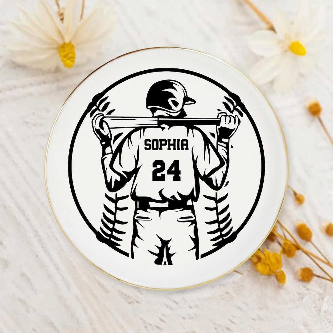 Personalized Baseball Ring Dish Holder Plate, Custom Player Name Number ...