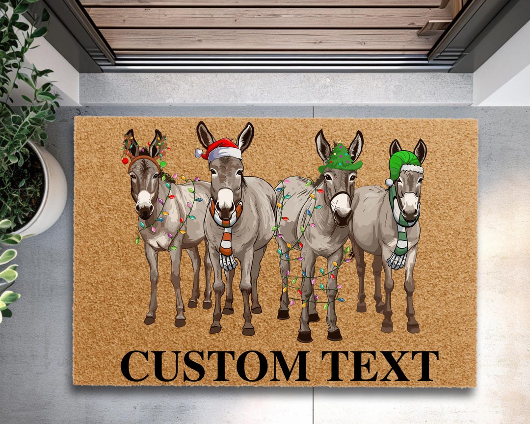 Christmas Donkey Doormat, Personalized Farm Animal Rug, Custom Name ...