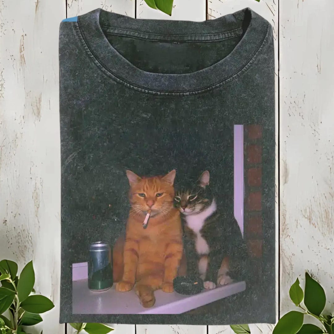 Cat Smoking T-shirt, Vintage Cat Funny Drinking Beer Graphic Shirt ...